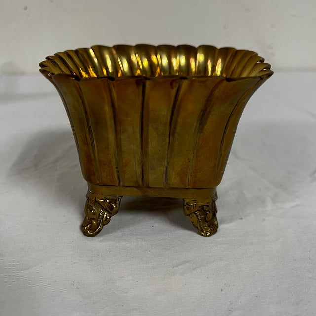 Small Vintage Solid Brass Square Footed Cachepot With Fluted Edge ...