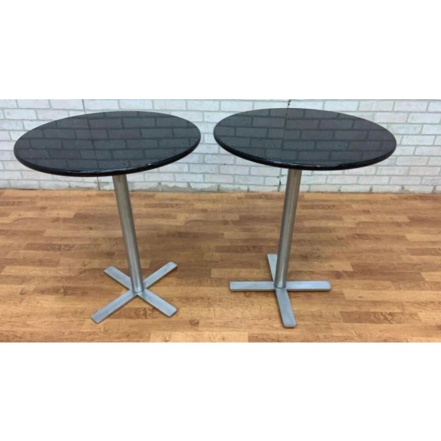 1990s Vintage Round Granite Top Bistro Side Tables - Pair | Chairish