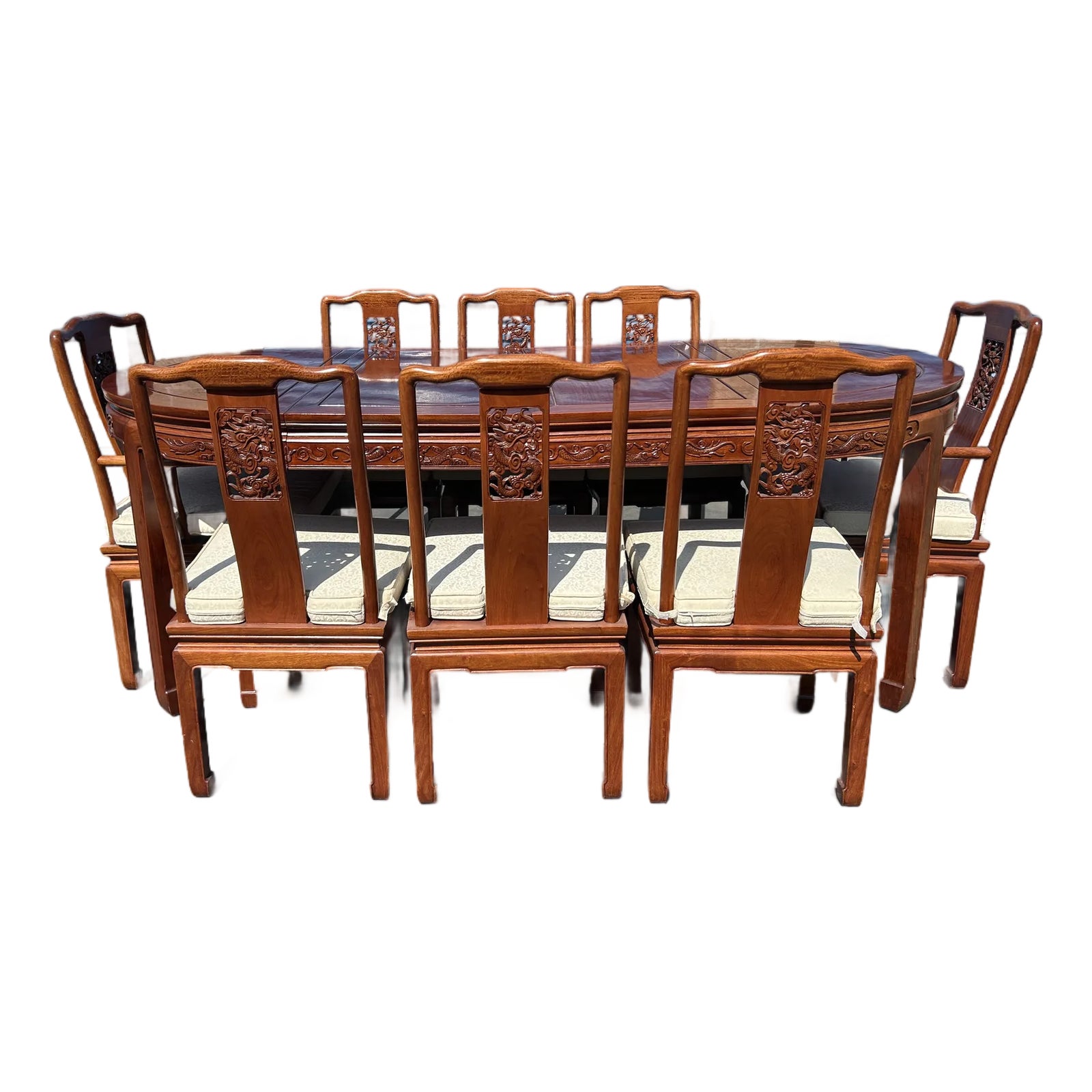 1980s Vintage Orange Wood Dining Set of 9 | Chairish