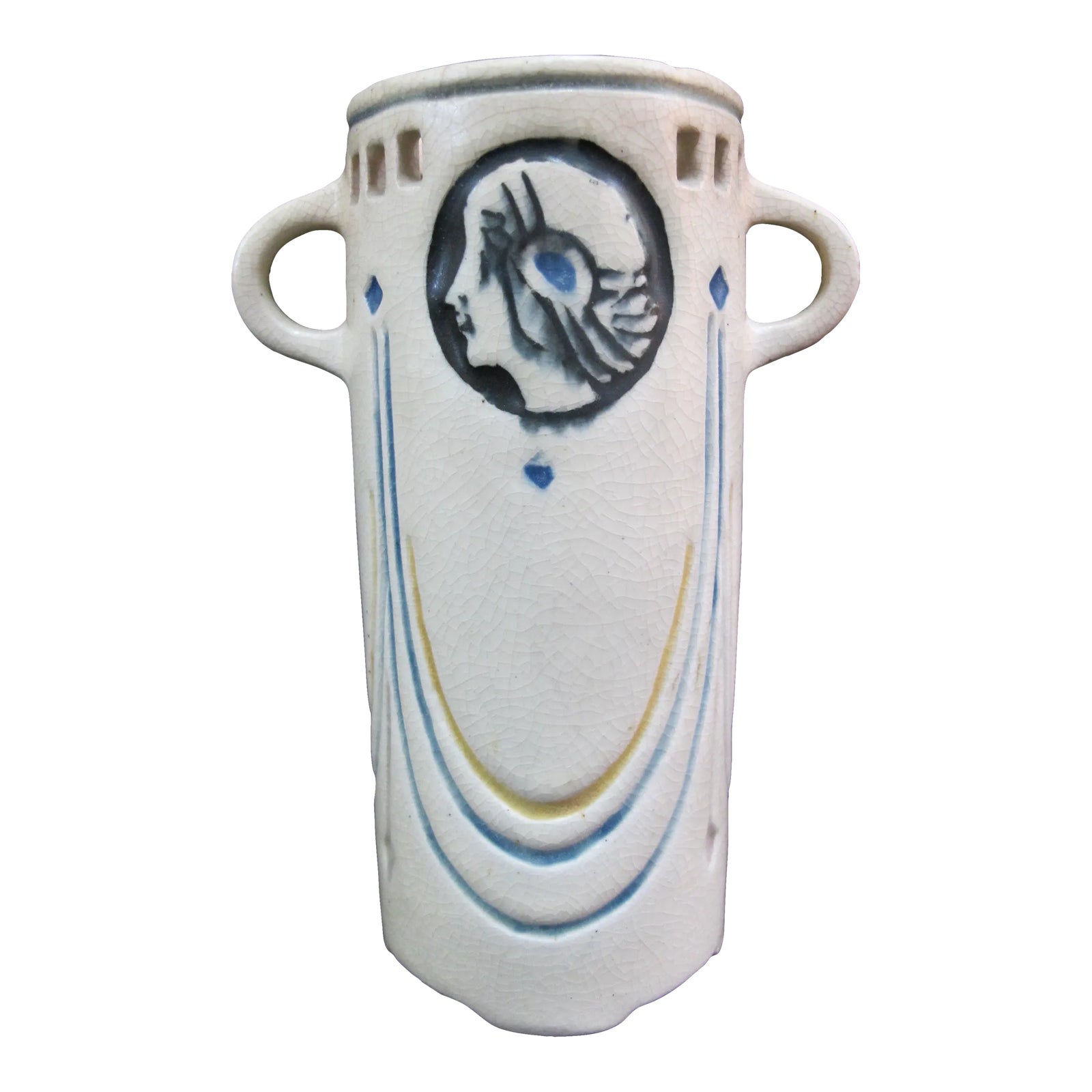 Vintage Weller Creamware Ethel Art Deco Cameo Portrait 6" Vase | Chairish