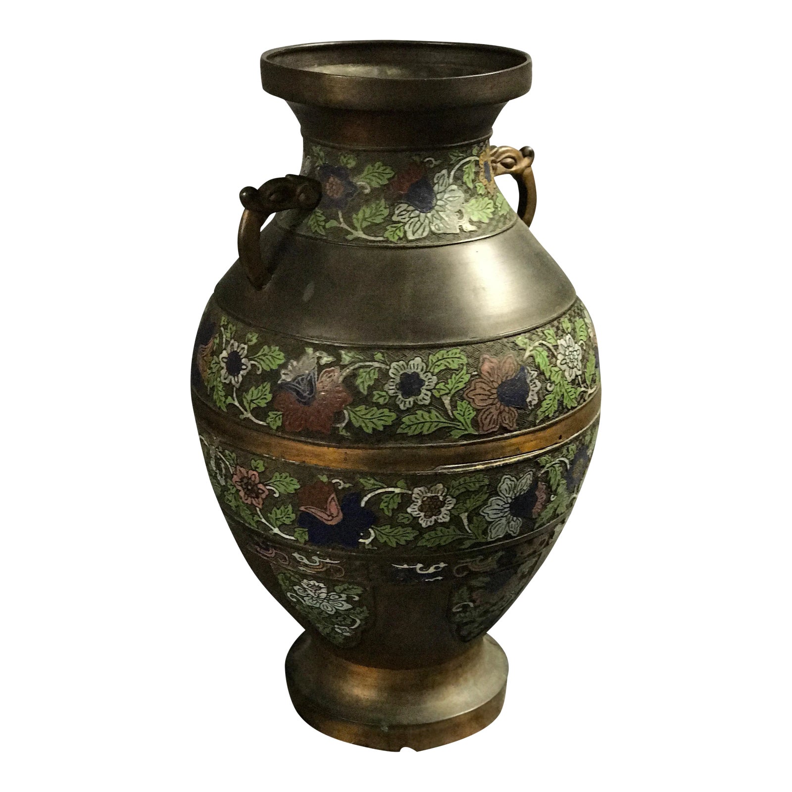 Bronze & Enamel Chinese Urn | Chairish