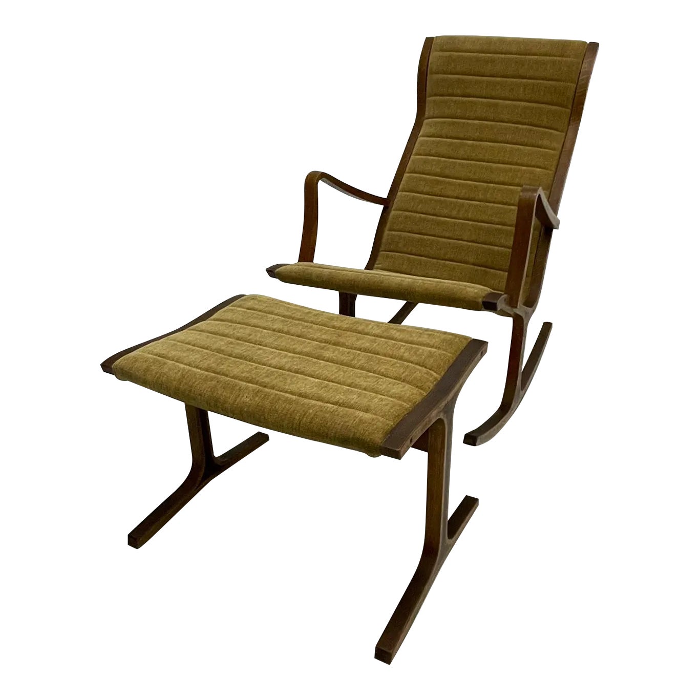 1966 Tendo Mokko Heron High Back Rocking Chair Ottoman Japan | Chairish