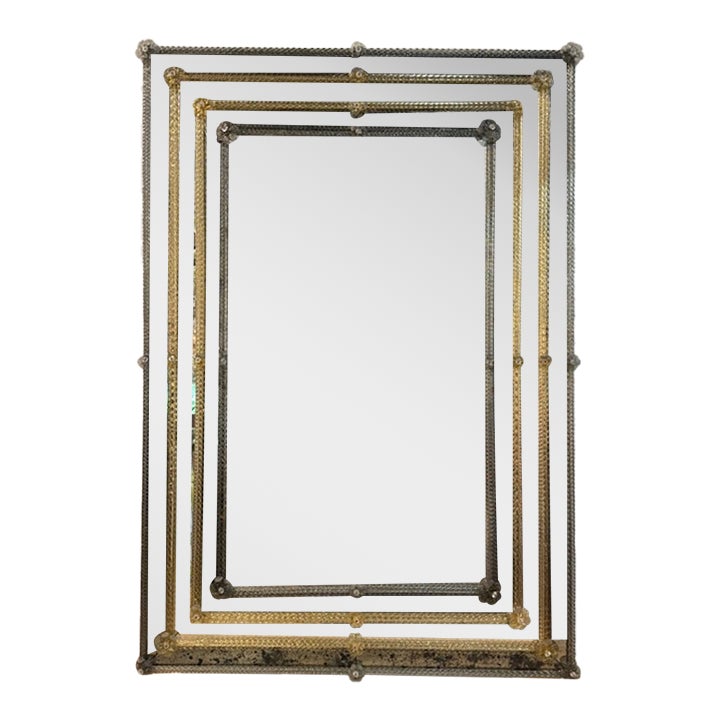 Modern Murano Fume and Gold Twist Glass Mirror | Chairish