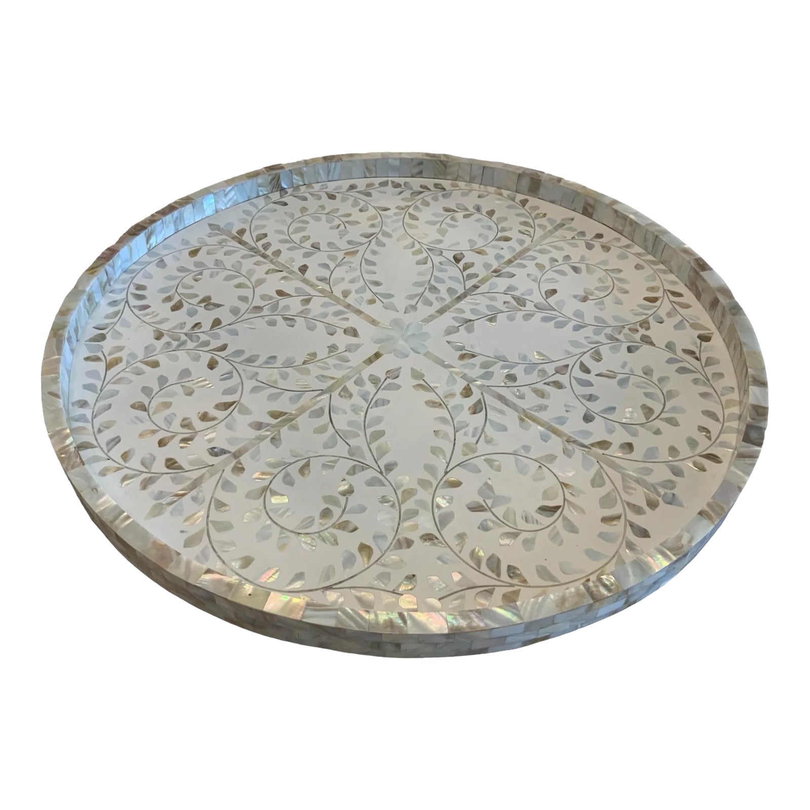 Handmade Round Inlaid Serving Tray | Chairish