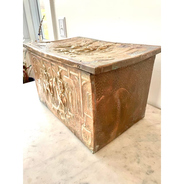 Antique 19th Century English Brass Box With Hunt Scene | Chairish