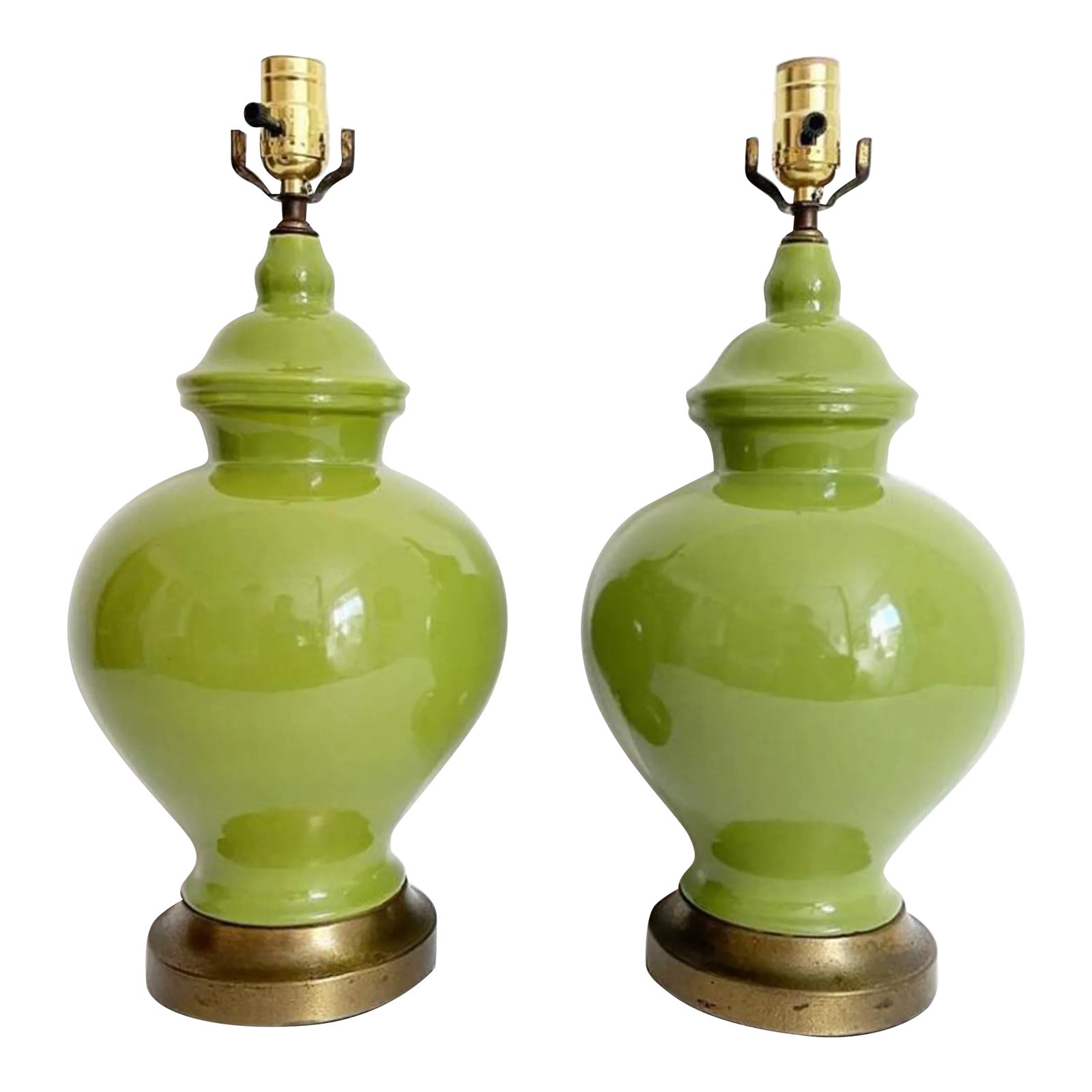 Green Ceramic Ginger Jar Lamps - a Pair | Chairish
