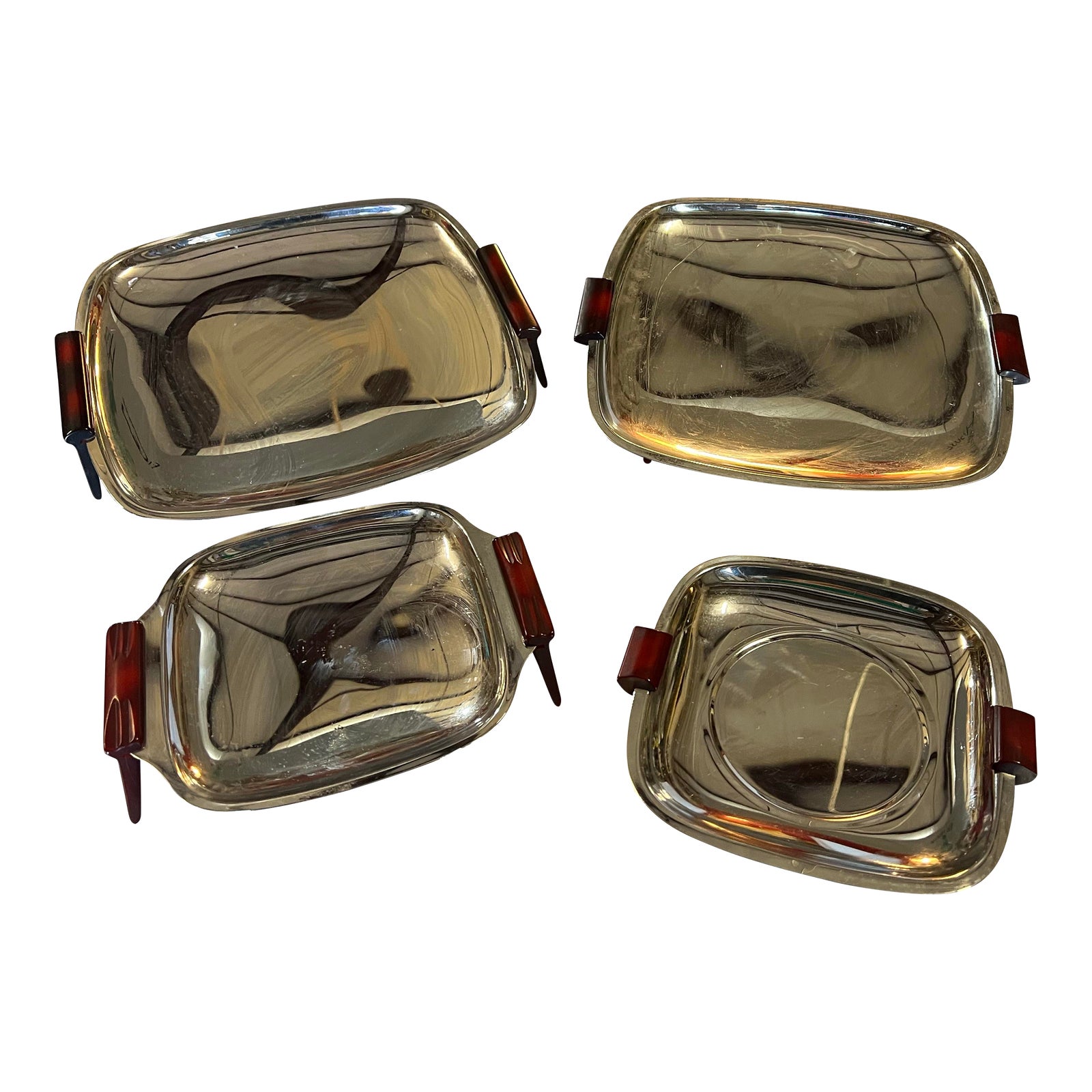 1970s Collection of Four Nesting Bake Light, Silver MCM Footed Trays ...