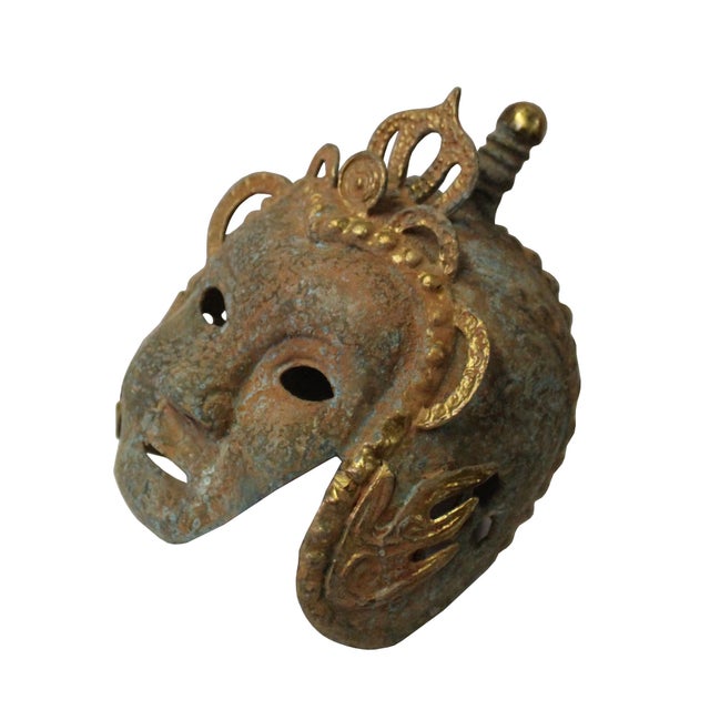 Chinese Oriental Green Bronze-Ware Mask Shape Home Decor Display | Chairish
