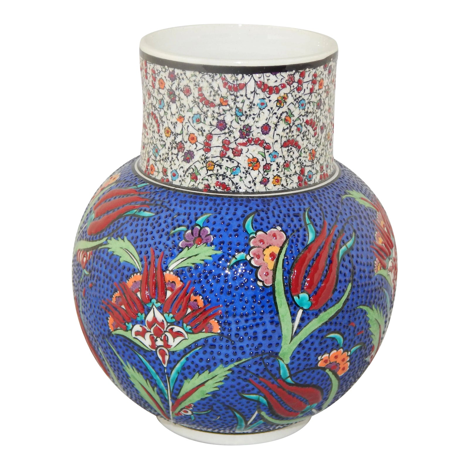 Hand Painted Decorative Turkish Vase With Floral Motifs | Chairish