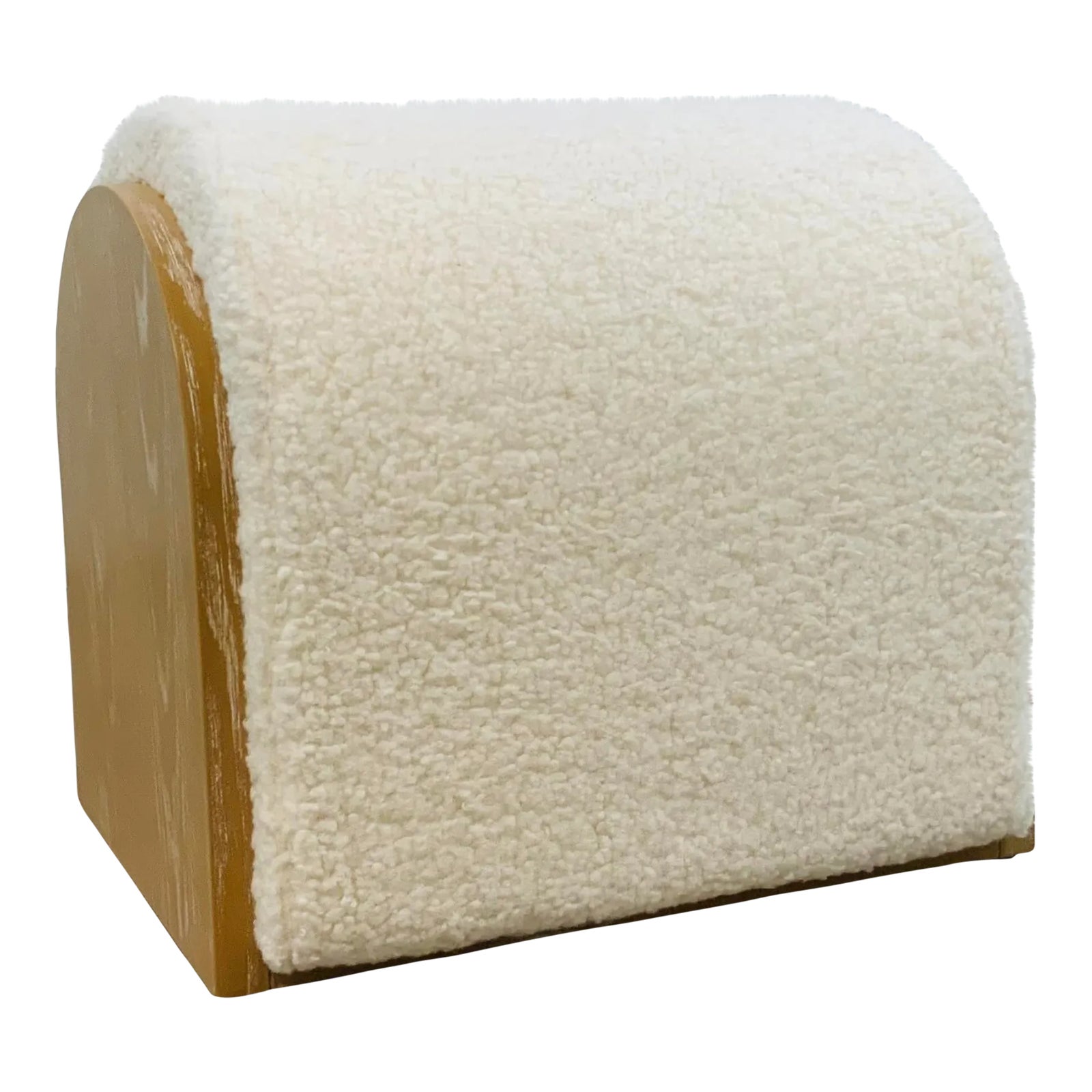 Organic Modern White Boucle and Cerused Oak Waterfall Stool | Chairish