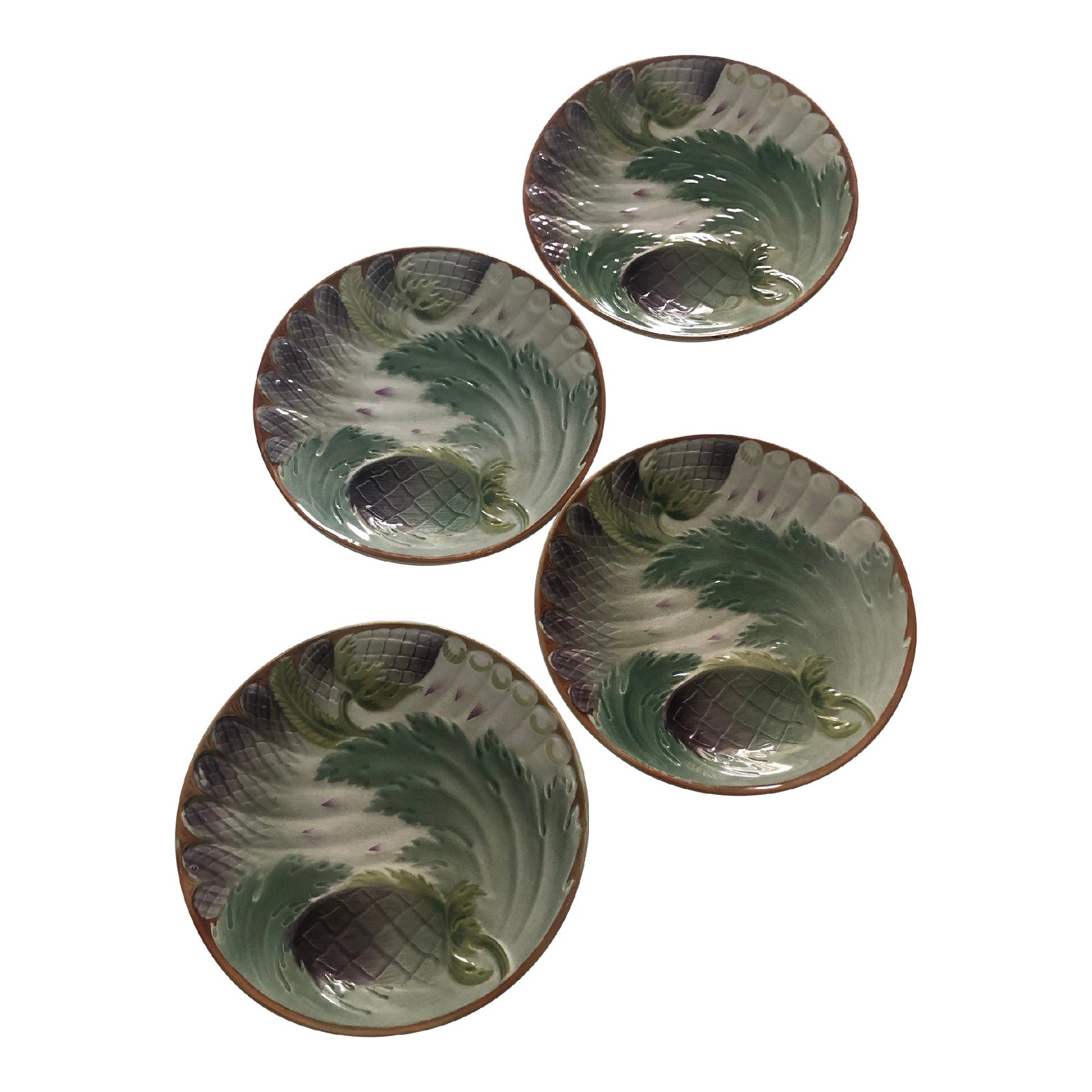 1930s Majolica St. Amand Art Nouveau French Asparagus/Artichoke Plates ...