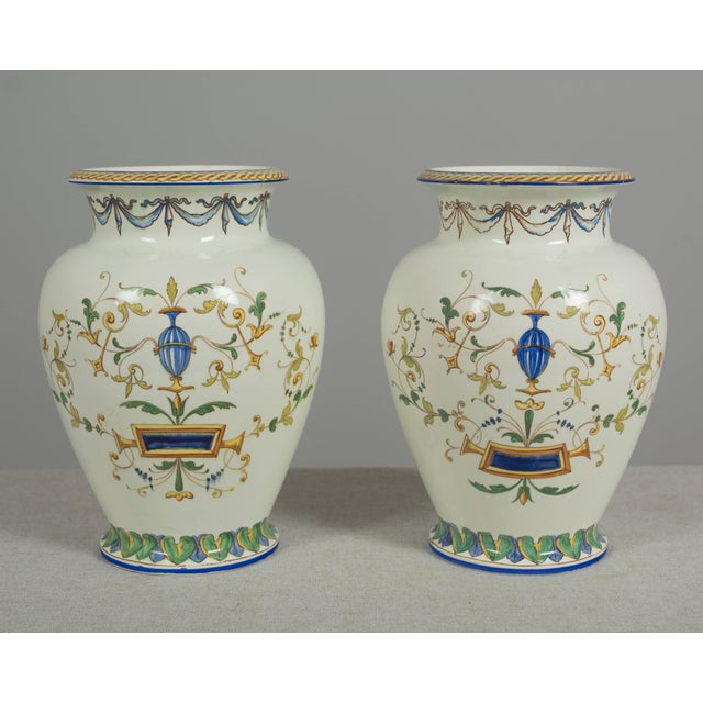 French Faience Vases by Jules Vieillard - a Pair | Chairish