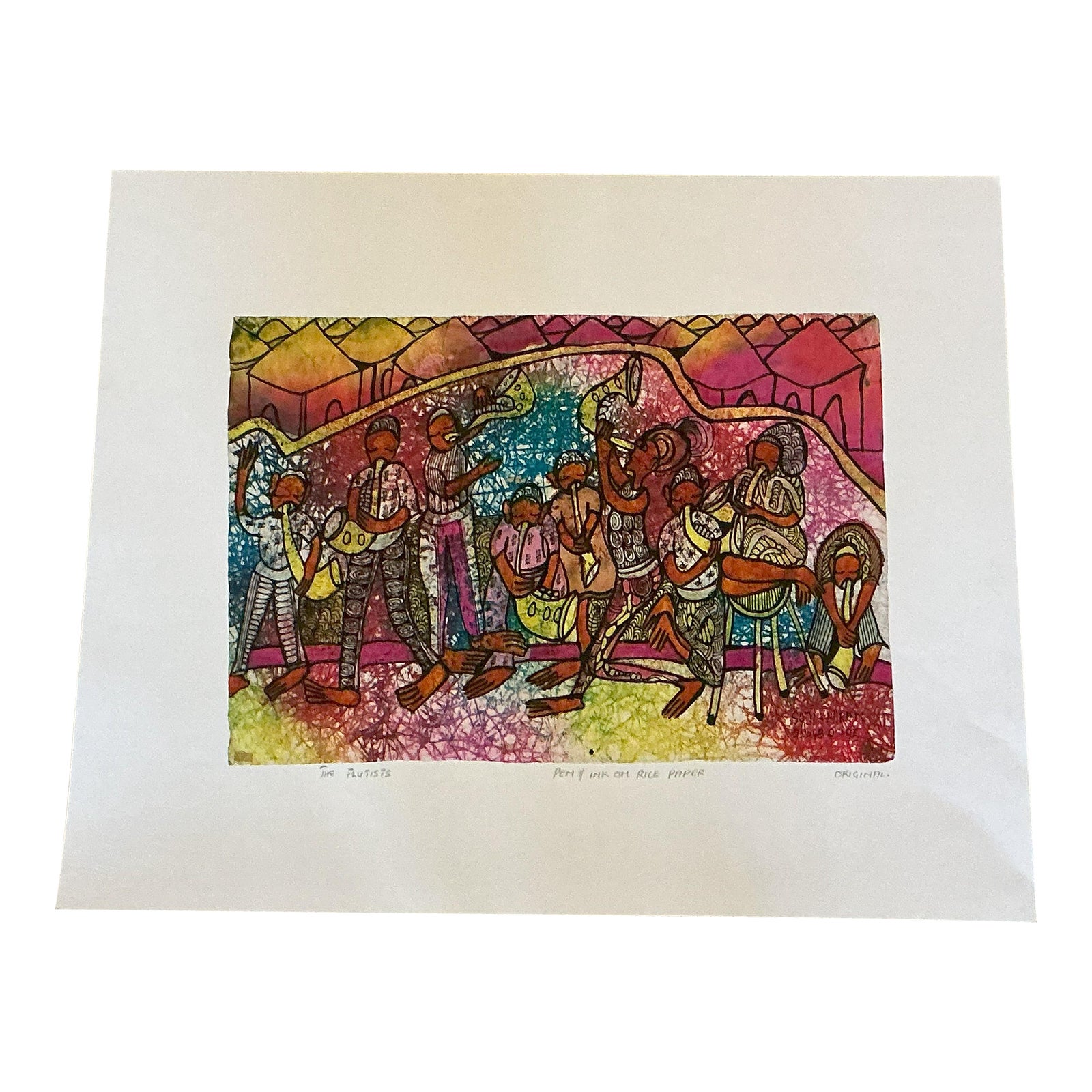 The Flutists, Artist Soji Niran, Pen and Ink on Rice Paper Painting ...