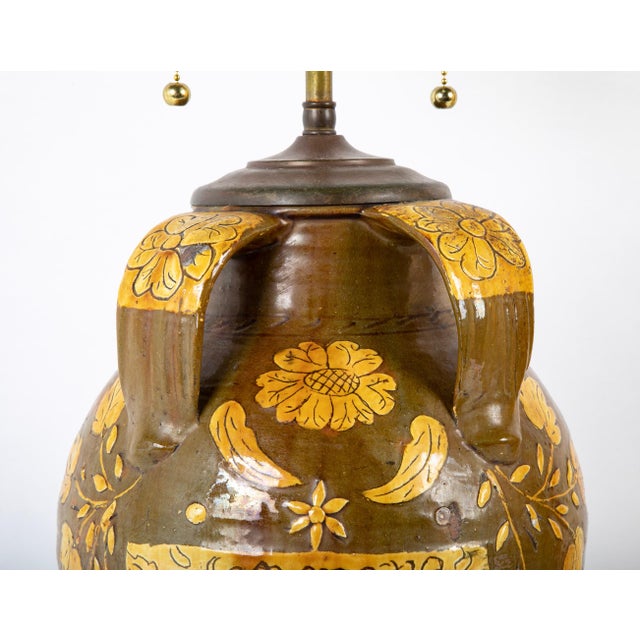 18th Century Spanish Glazed Ceramic Jar Mounted as a Table Lamp | Chairish