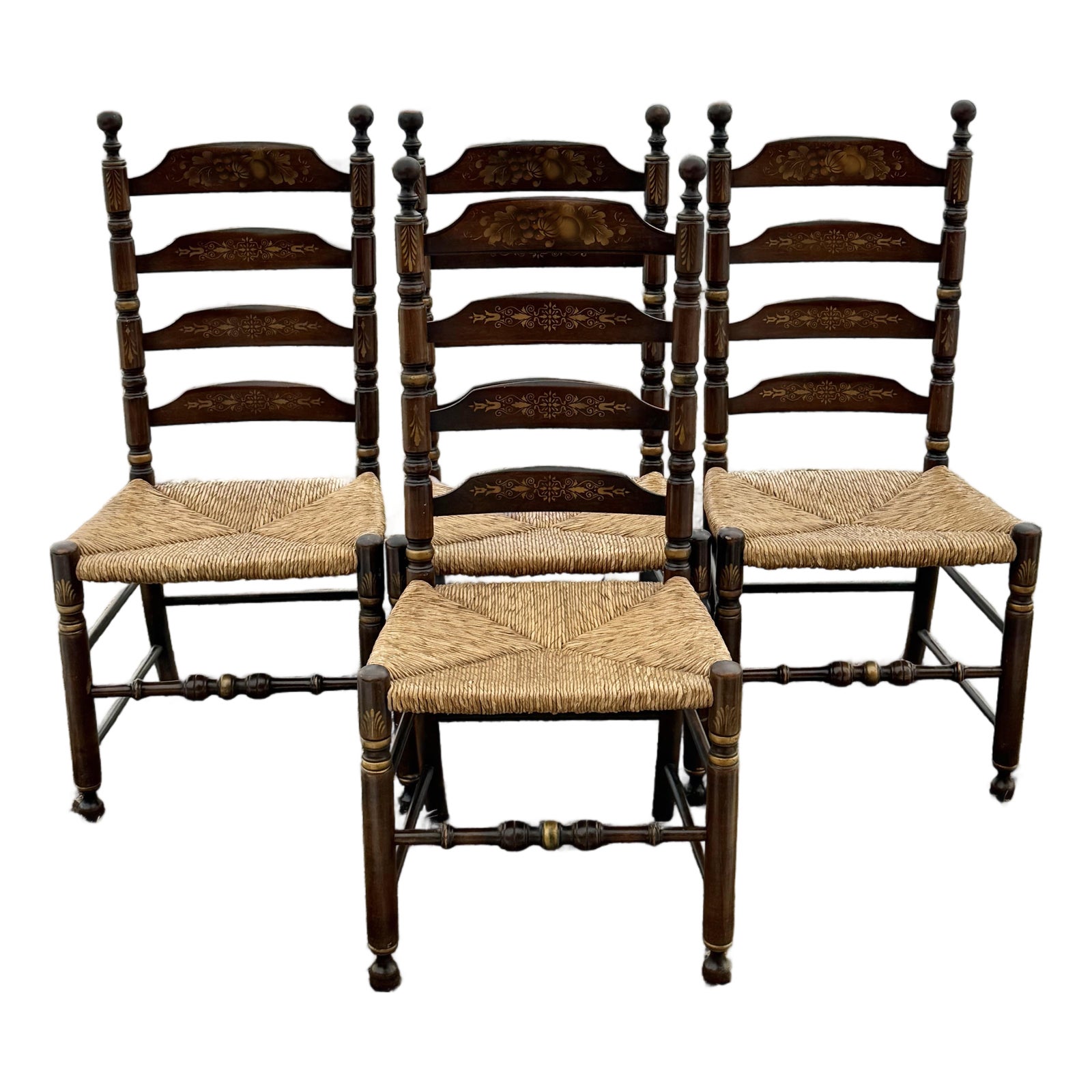 Vintage Hitchcock Harvest Paint Decorated Ladderback Rush Seat Dining ...