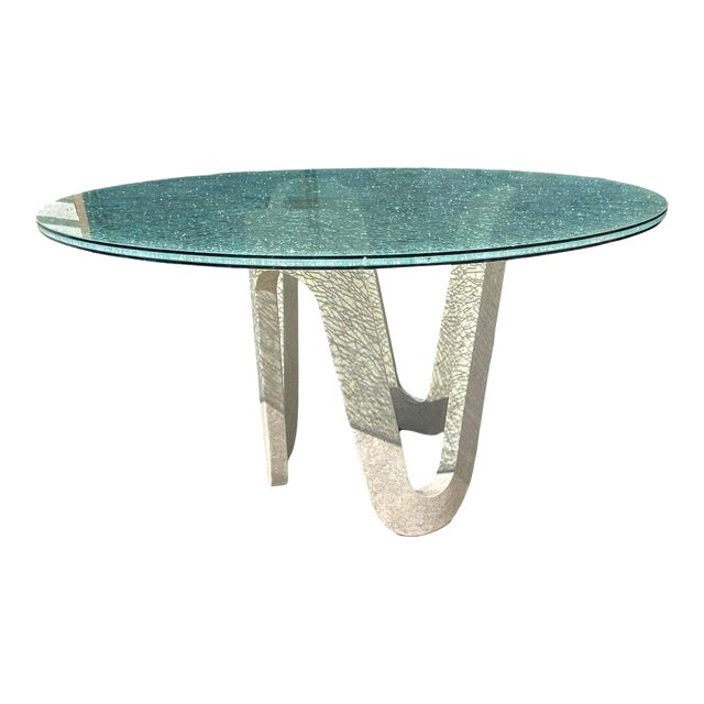 Crackle Glass Iconic Foyer-Dining table with Sculptural Modern Curved ...