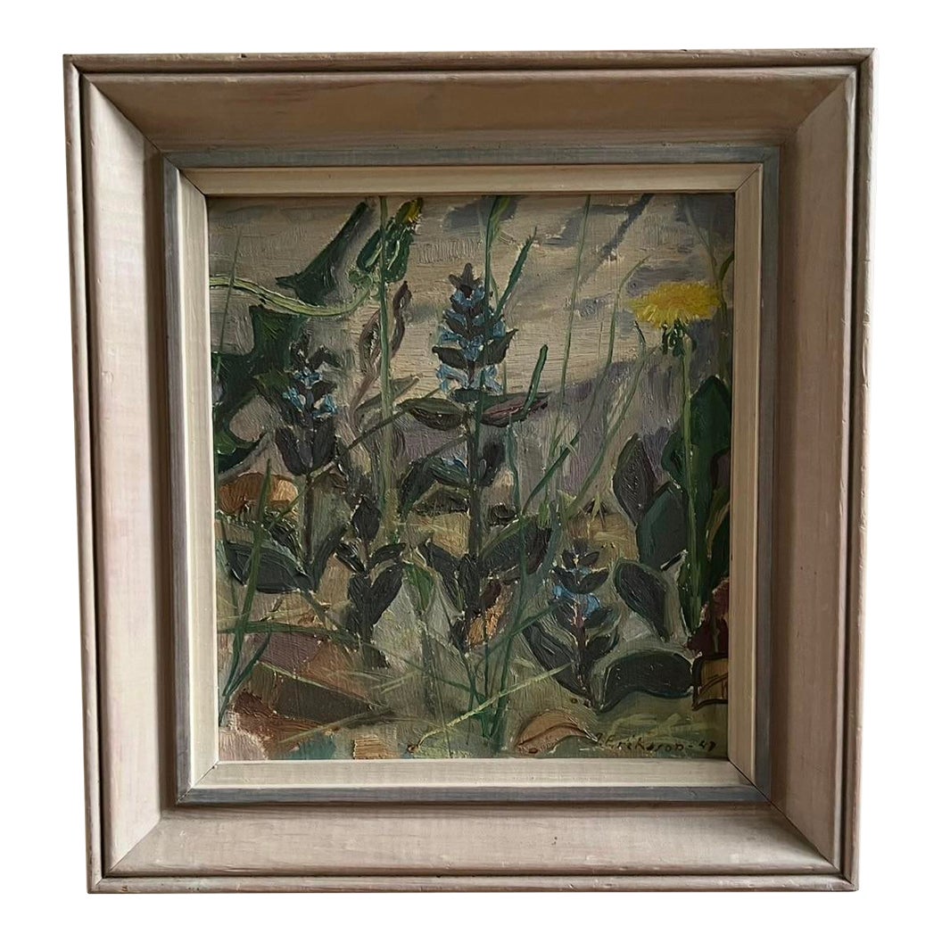 1940s Mid-Century Modern Swedish Original Oil Painting - Meadow Flowers ...