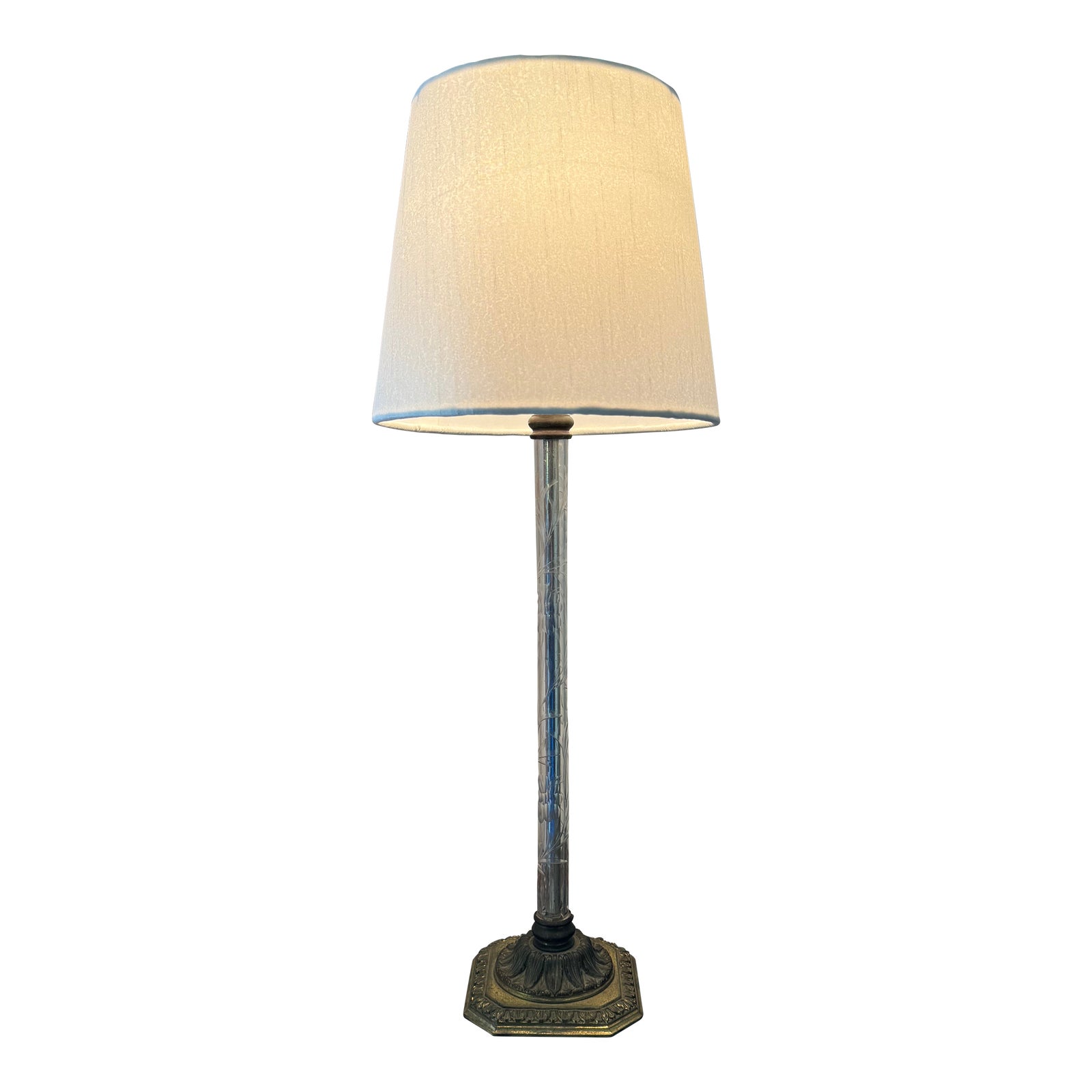 1910s Slender Etched Glass Table Lamp With Gilt Bronze Base | Chairish