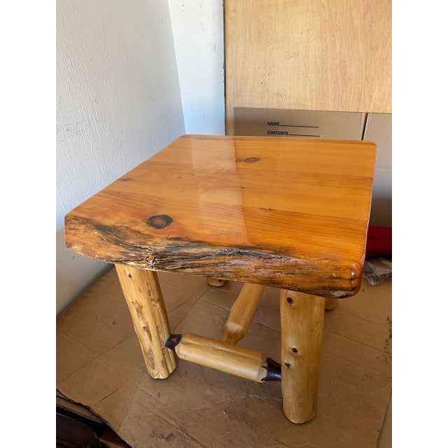 Great Wolf Lodge Pine Rustic Solid Wooden Square Side Table | Chairish