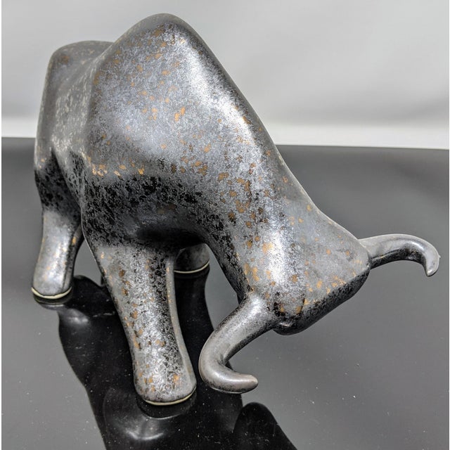 Modern Figurative Raging Wall Street Bull Charcoal and Bronze Speckled ...
