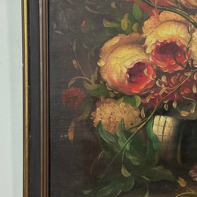 Antique Continental Dutch Style Still Life With Flowers, Framed (Oil on ...