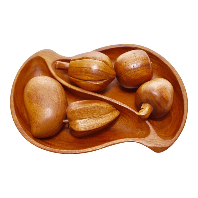 Vintage "MonkeyPod" Mid-Century Carved Wood Fruit Bowl | Chairish