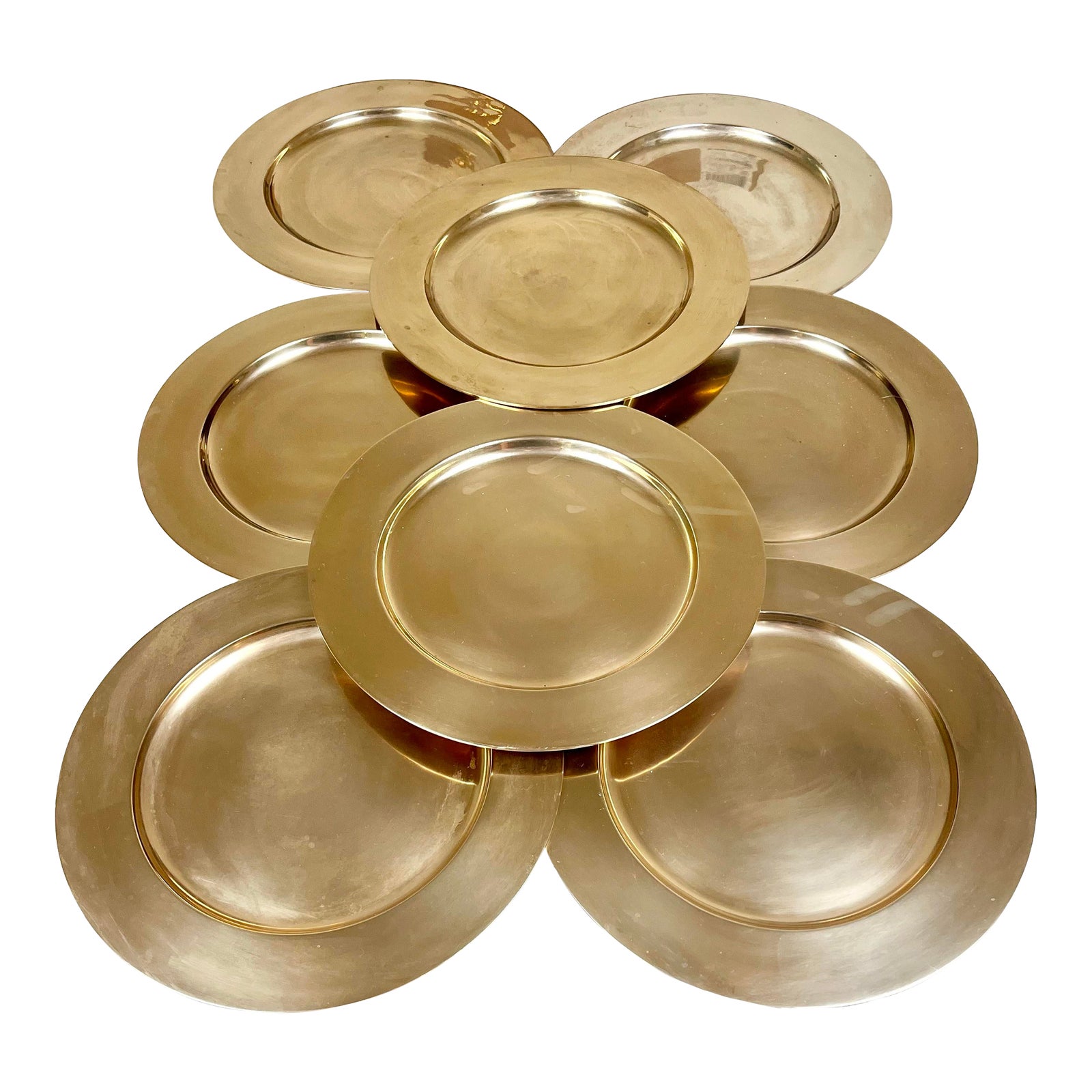 Vintage Solid Brass Plate Chargers- Set of 8 | Chairish