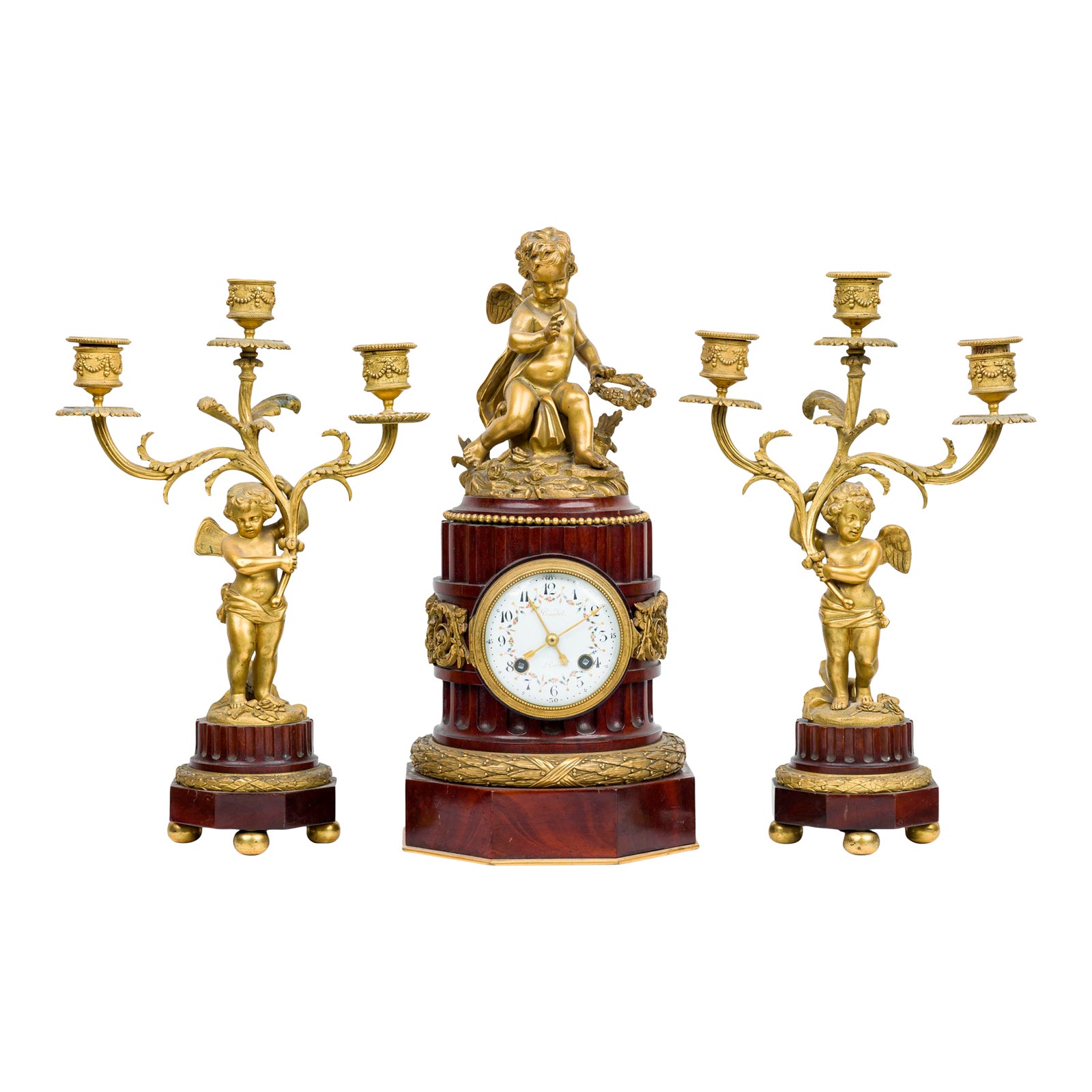 3-Piece French Louis XVI Mahogany Clock Set - Set of 3 | Chairish
