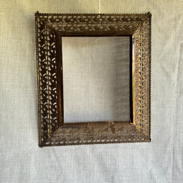 Hollywood Regency Ormolu and White Washed Metal Filigree Picture Frame ...