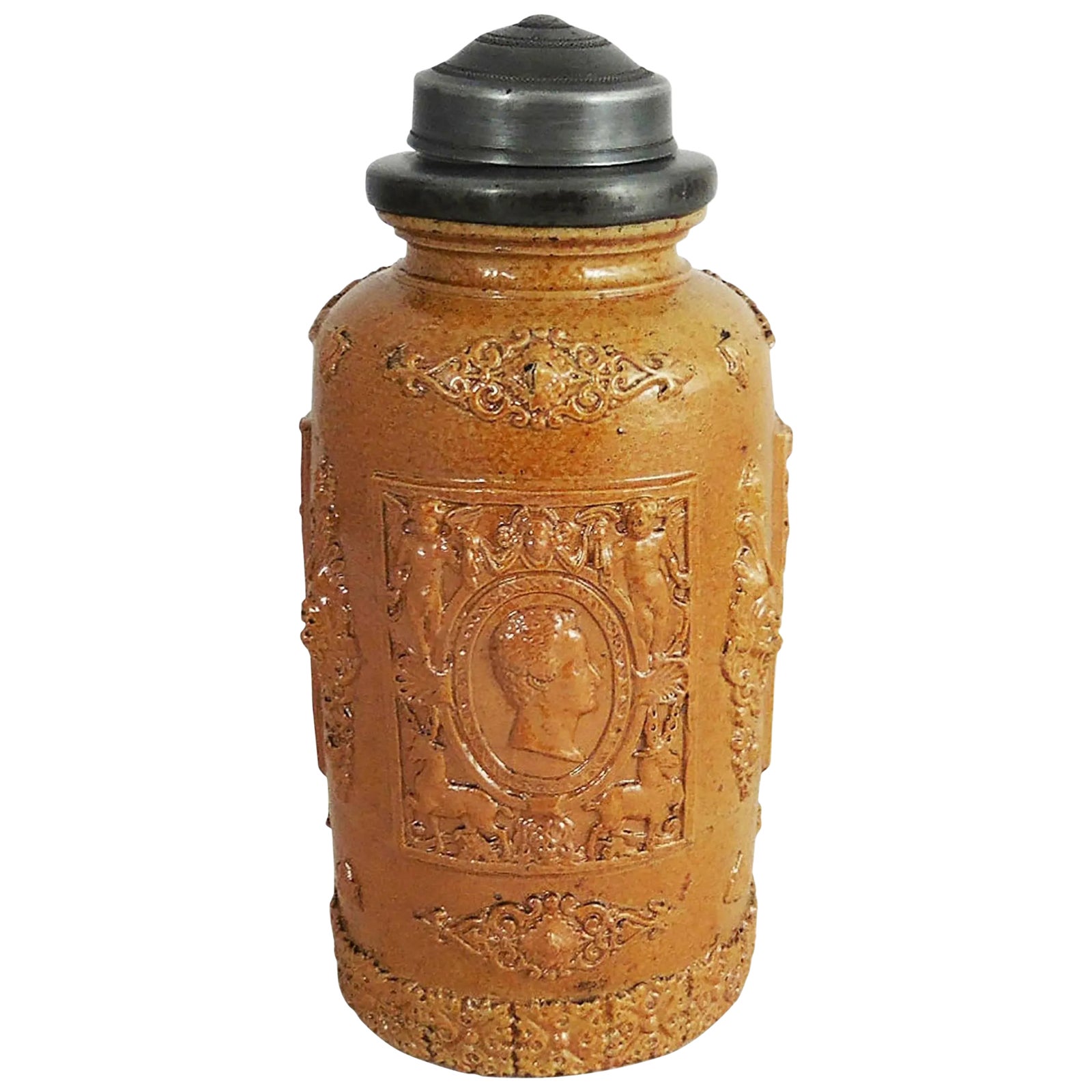 19th French Renaissance Style Pottery Tobacco Jar Humidor | Chairish