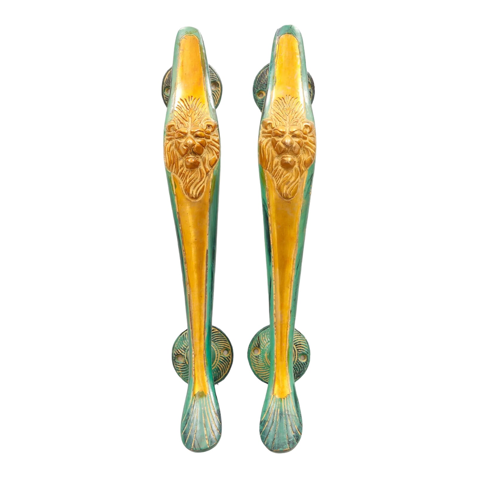 Brass Lion's Head Door Handles - a Pair | Chairish