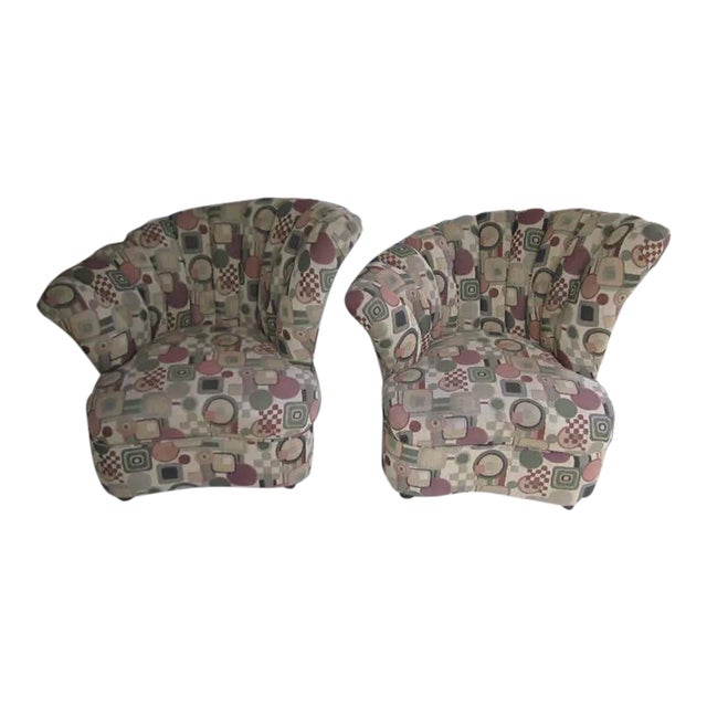 1990s Vintage Scalloped Asymmetrical Lounge Chairs - Set of 2 | Chairish