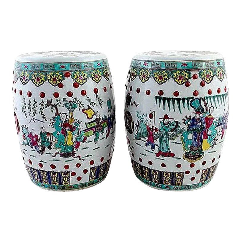 Antique Chinese Ceramic Garden Stools - Pair | Chairish
