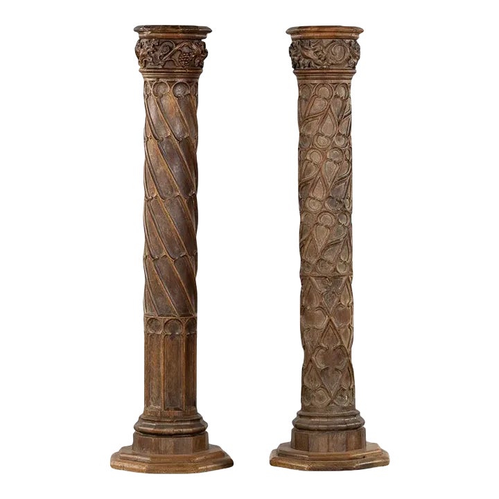 Pair of Antique Wood Carved Gothic Revival Architectural Columns | Chairish