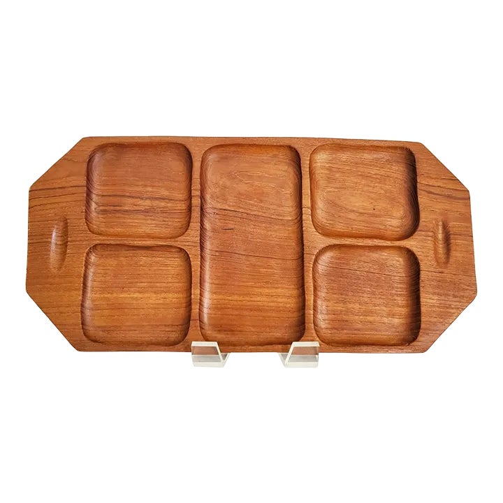 Mid 20th Century Teak Wood Partitioned Tray | Chairish