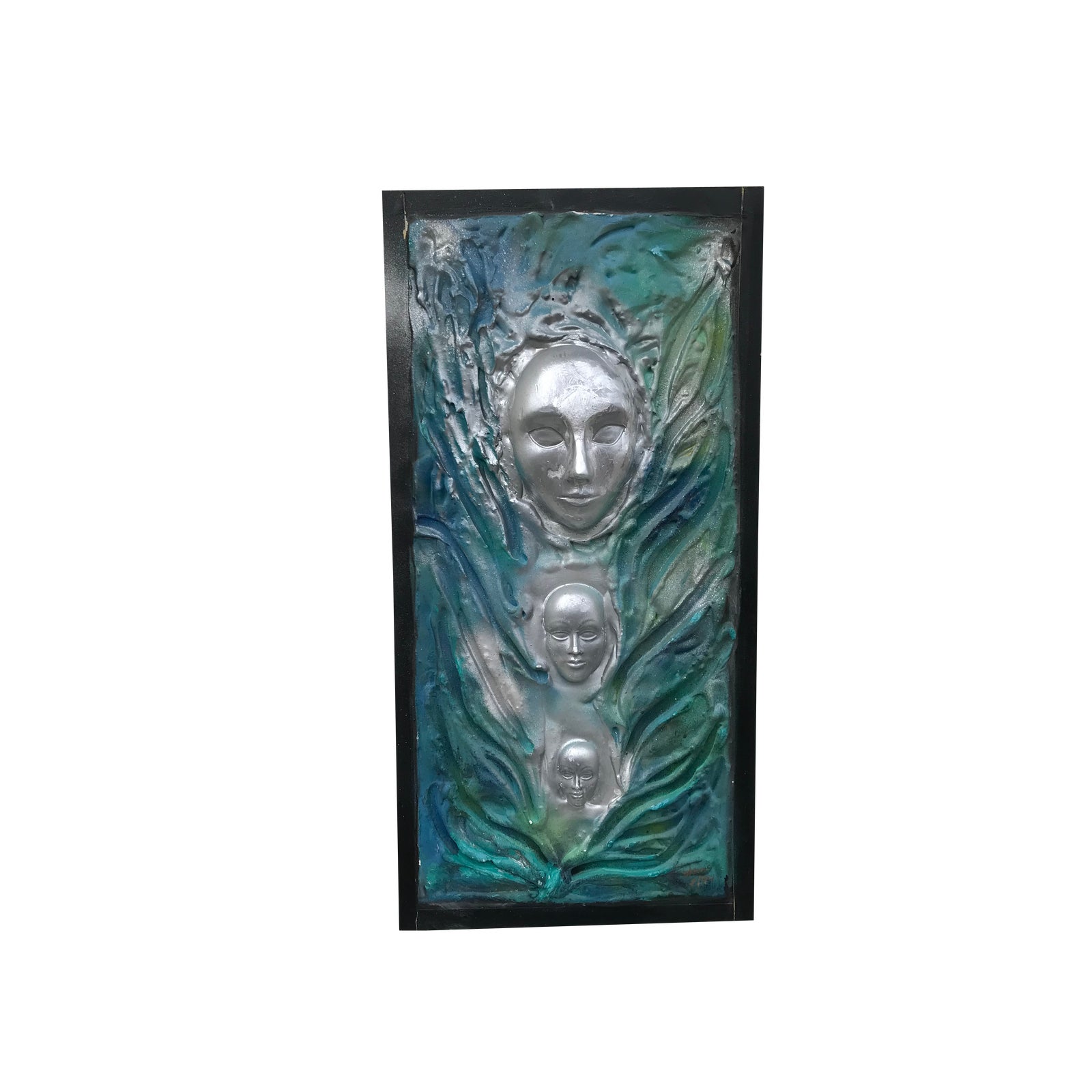 Roswitha Haas, 3 Heads, 1990, Bas-Relief in Plaster | Chairish