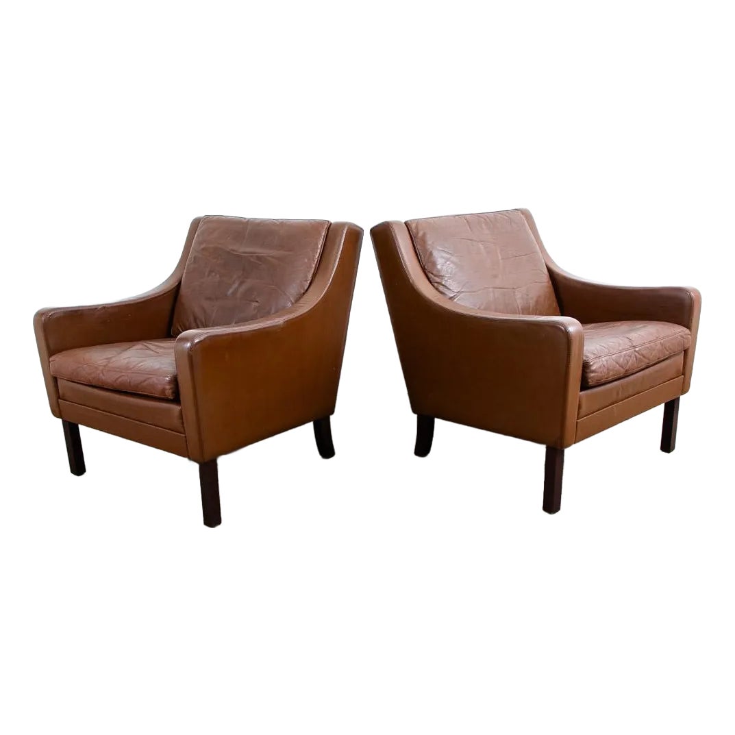 1960s Mid Century Danish Modern Lounge Chairs in Brown Leather - a Pair ...