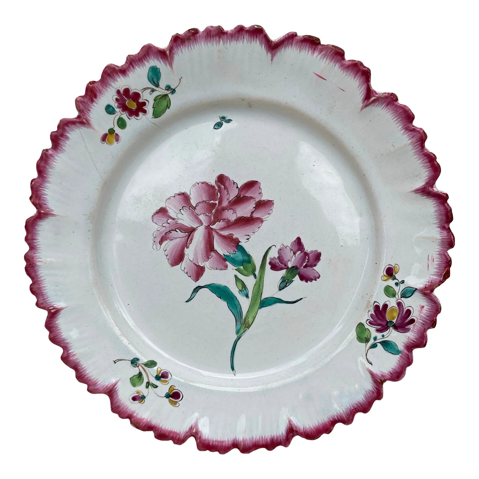 18th Century French Faience Carnation Plate Sceaux | Chairish