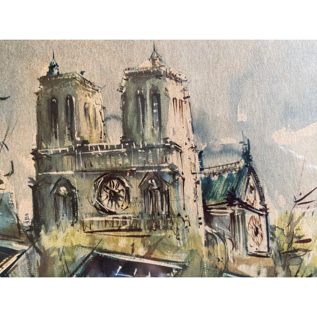 Mid-Century Watercolor Print of "Notre Dame et les Bouquinistes" by ...