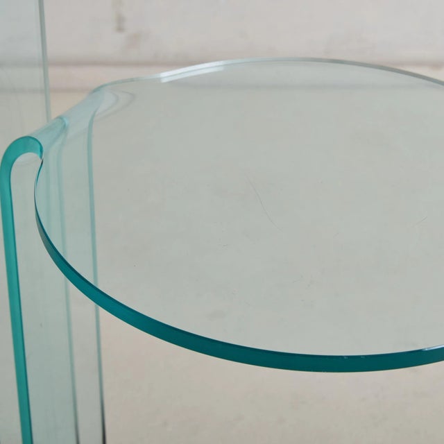 Postmodern Two Tier Glass Side Table with Wood Base, Italy 1980s | Chairish