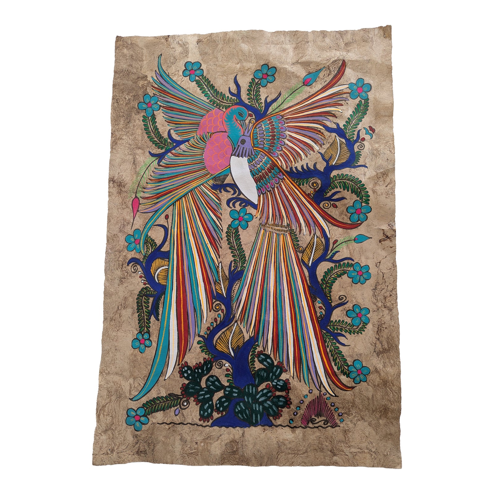 Vintage Mid 20th Century Aztec Painting on Omari Amate Paper | Chairish