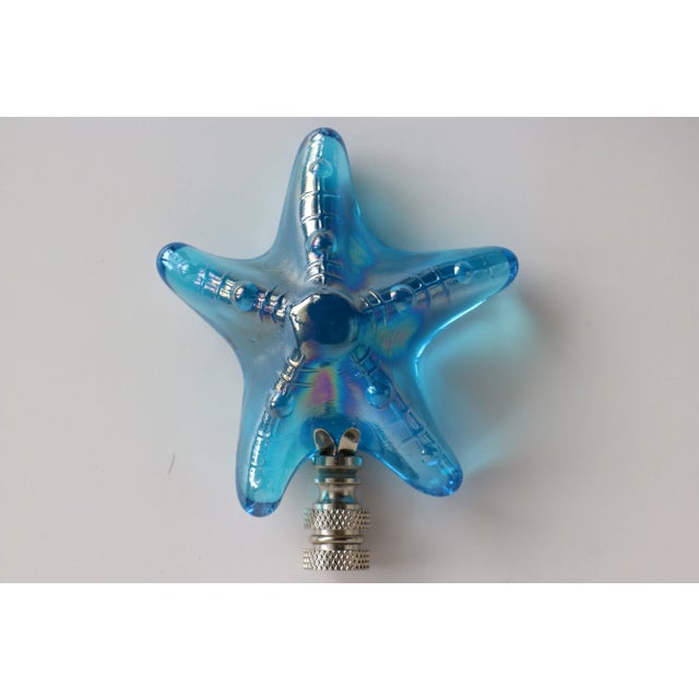 Ocean Blue Glass Starfish Lamp Finial on Chrome Hardware | Chairish