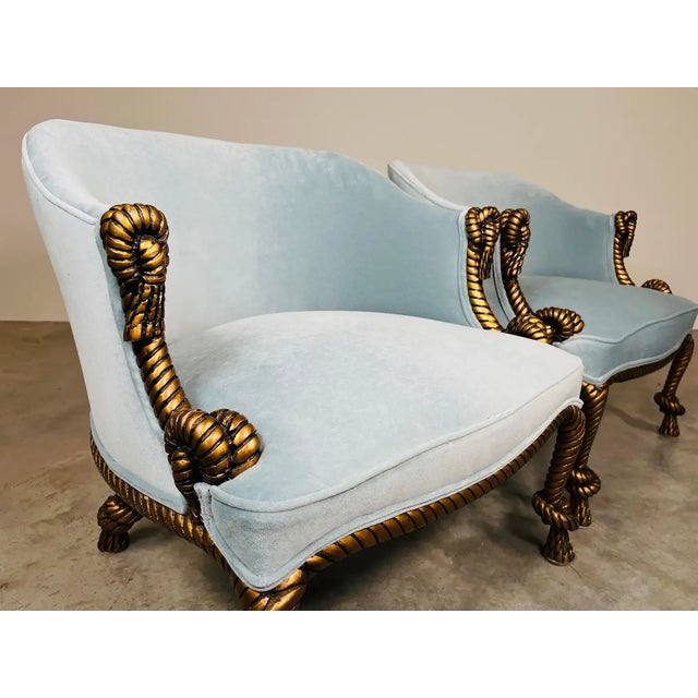 Napoleon III Style Blue Velvet Gold Gilt-Wood Carved Rope & Tassel ...