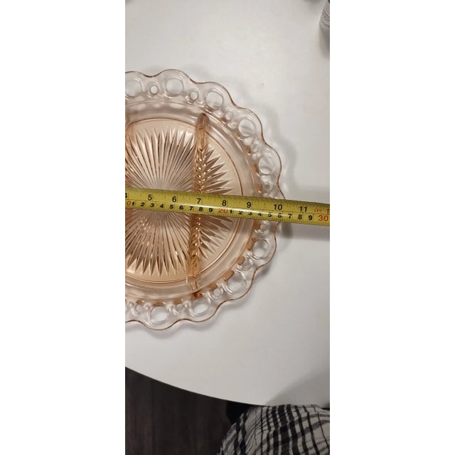 1930s Anchor Hocking Pink Depression Glass Lace Edge Three Section