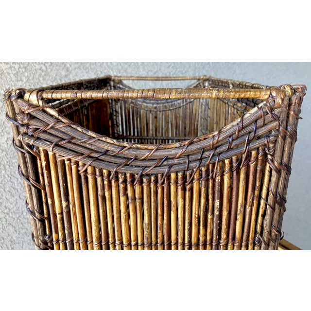 Mid 20th-Century Pencil Reed Tortoiseshell Rattan Media Storage Basket ...