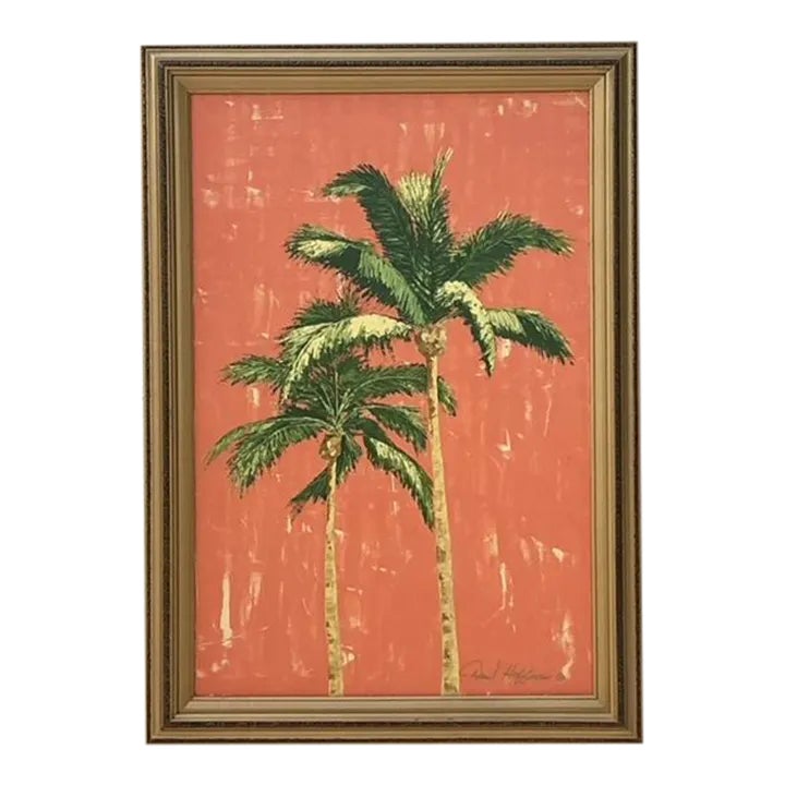 Vintage Costal Original Palm Tree Oil Painting | Chairish
