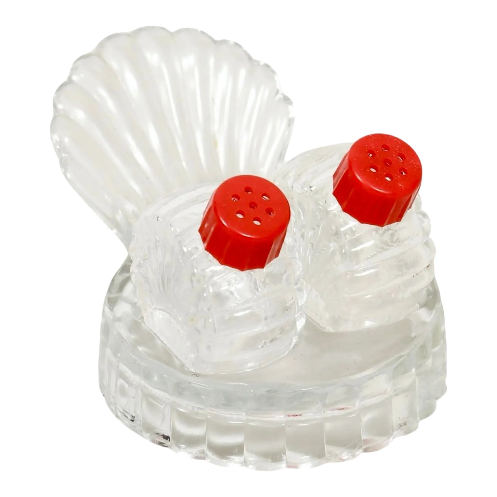 1950’s Glass Scallop Shell Salt and Pepper Shaker Set | Chairish