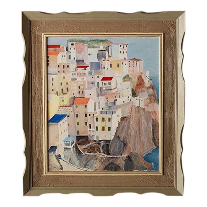 1960s Vintage Modernist Impression Acrylic on Canvas of Cinque Terre by ...