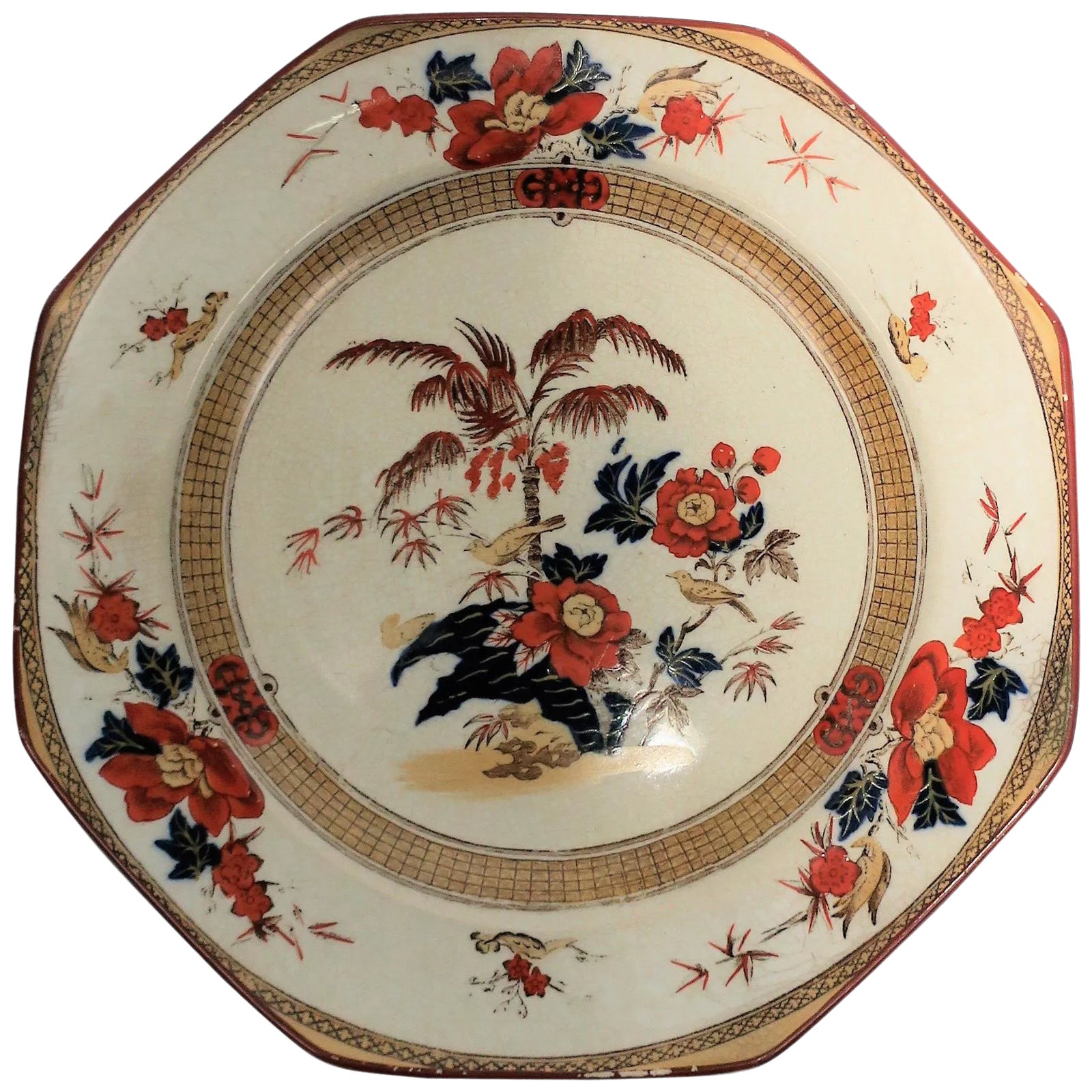Antique English Octagonal Bird Plate by Wedgwood | Chairish