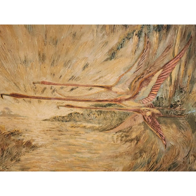 1920's Sam Stoltz Landscape Painting with Flamingos in Flight | Chairish